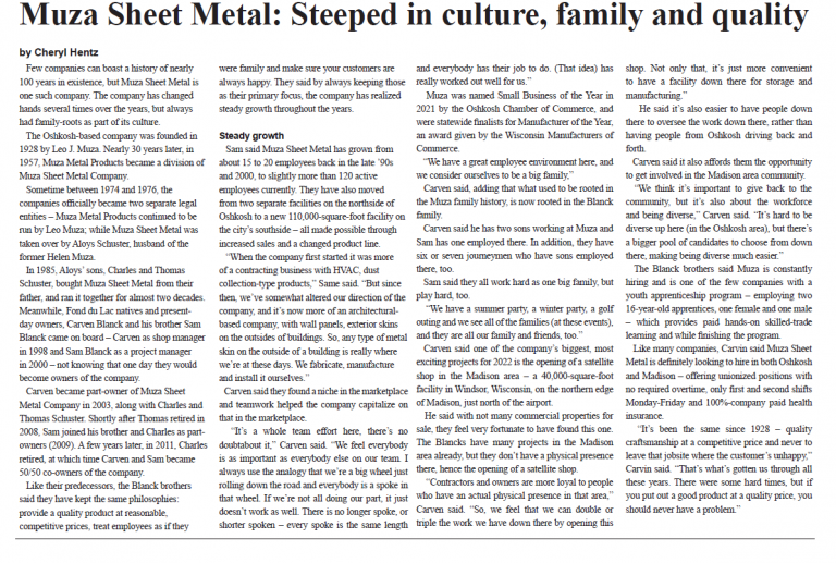 Muza Sheet Metal: Steeped in Culture, Family and Quality - Muza Sheet ...